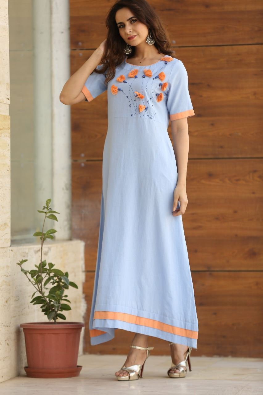 Alfa Store. Light Blue Mustard unique patterns Instyle kurti