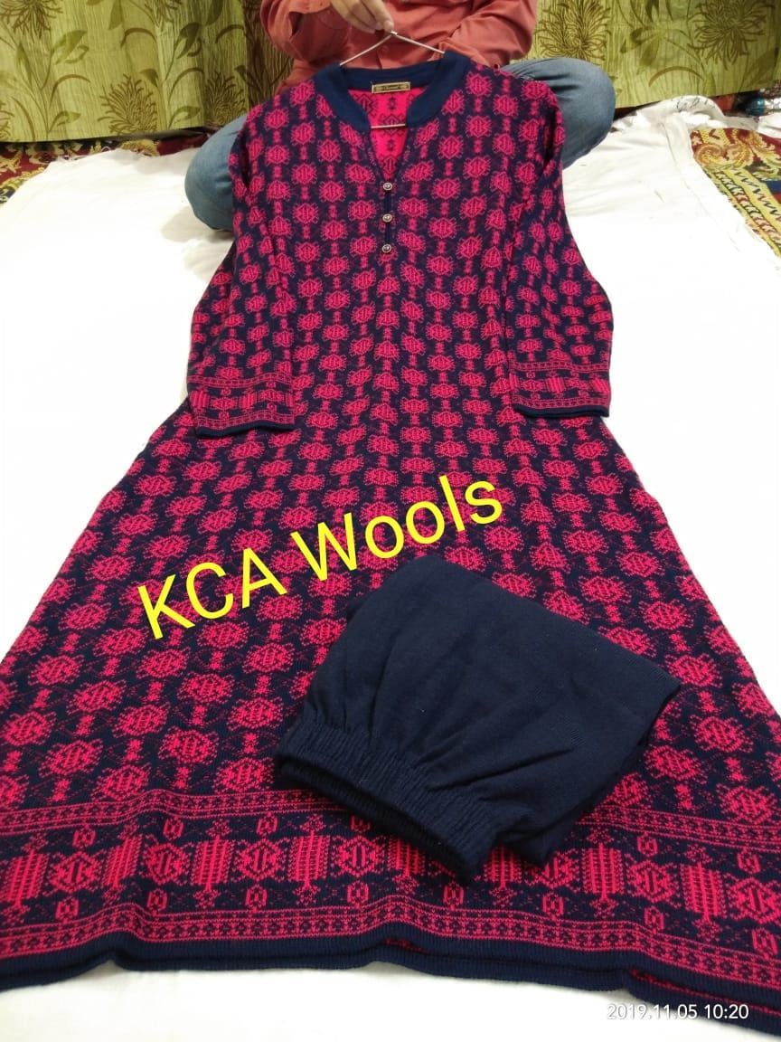 Alfa Store. vihan pink with dark blue pure wool knitting kurti